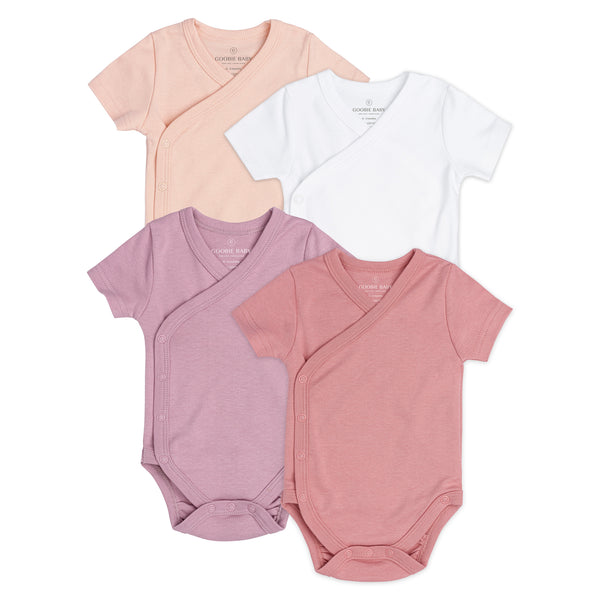 Short Sleeve Kimono Side Snap Bodysuit Set Pink Combo Goobie Baby